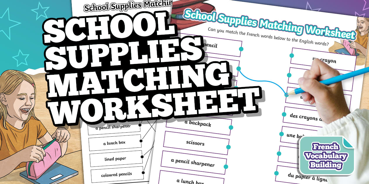 School Supplies in French Worksheet | Twinkl