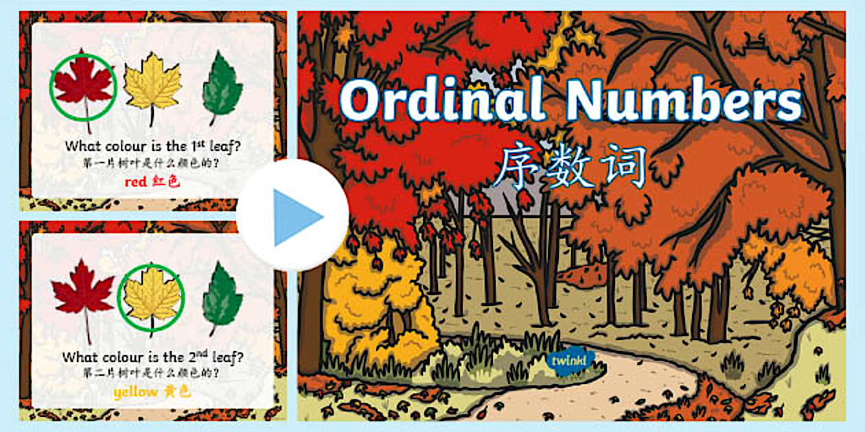 Autumn-Themed Ordinal Numbers PowerPoint - English/Mandarin Chinese