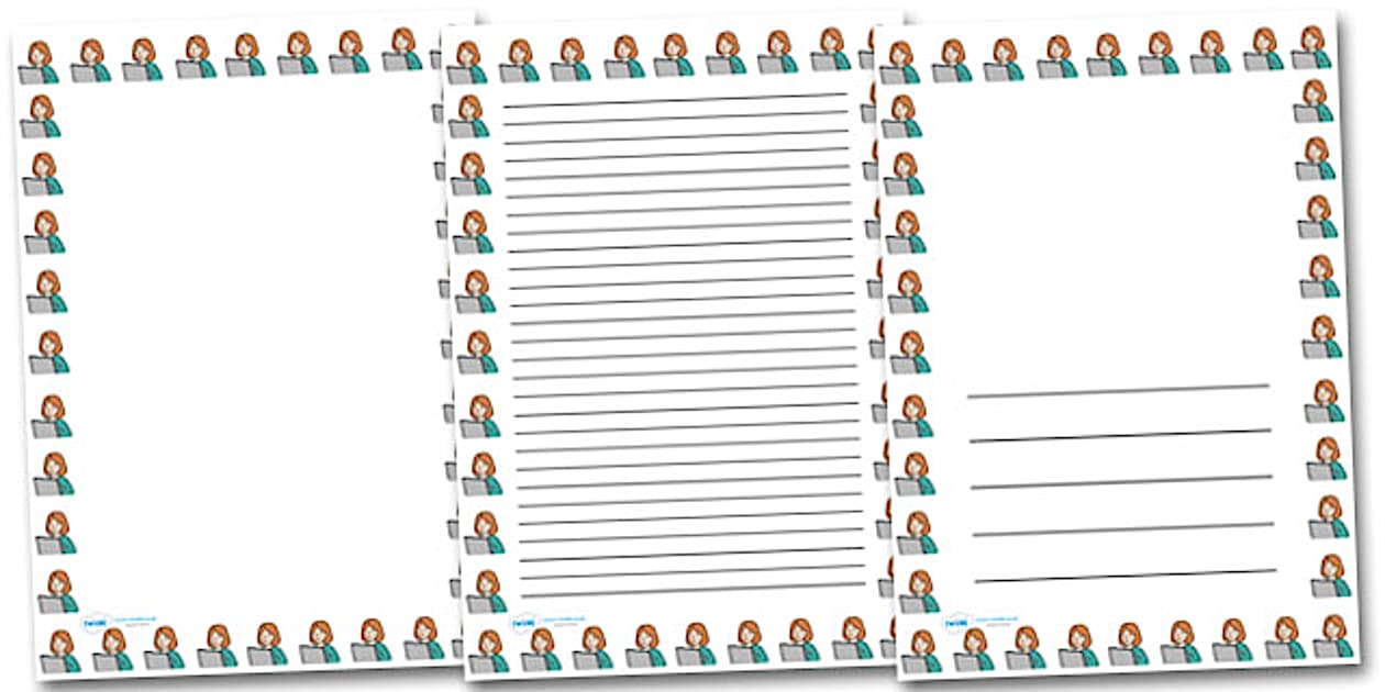 Woman and Computer Portrait Page Borders- Portrait Page Borders