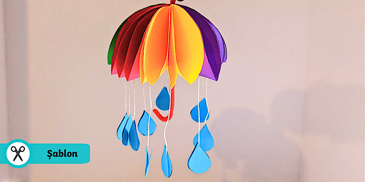 Umbrelă curcubeu din hârtie – Activitate practică