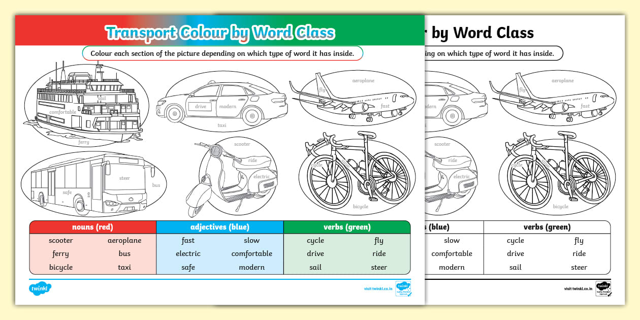 Transport-Themed Colour by Noun Worksheet