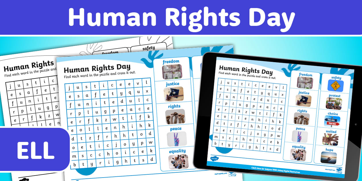Human Rights Day Word Search for ELL (teacher made) - Twinkl