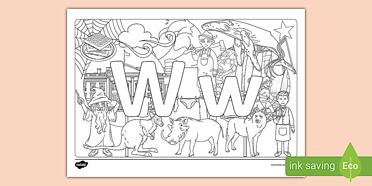W Sound Loaded Colouring Page, Letter W (teacher made)
