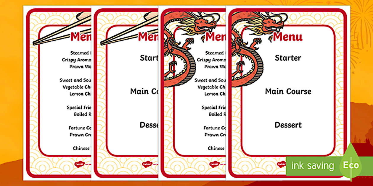 Black and White Chinese Restaurant Menus (teacher made)