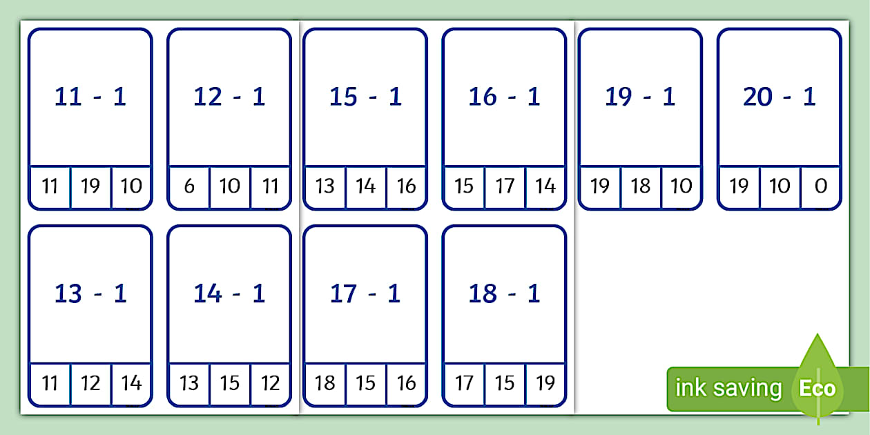 Black and White Subtract 1 within 20 Peg Cards - Twinkl