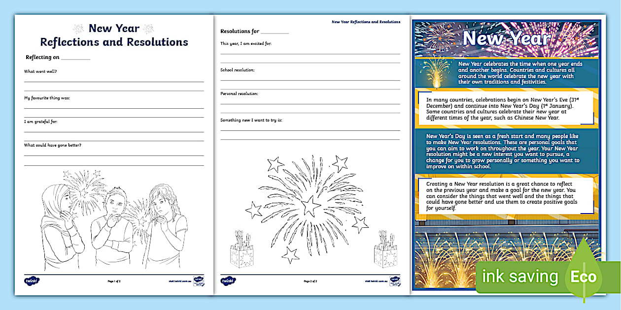 New Year Reflection Worksheet – Printable Exercise Activity