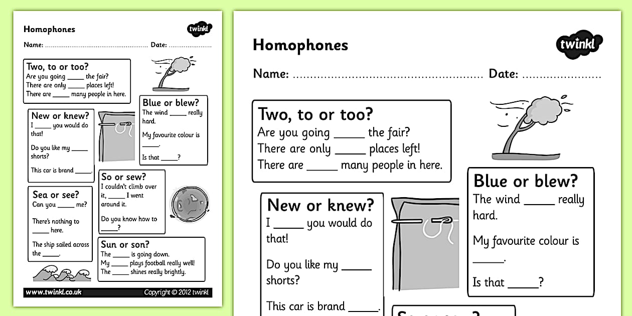 Homophones Worksheet - ESL Homophones Resources - Twinkl