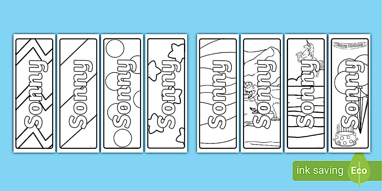 Sonny Simple Name Colouring Bookmarks (Teacher-Made)