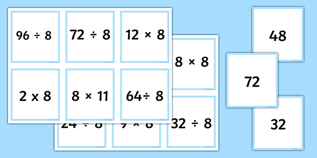 Multiplication and Division Facts For The 8 Times Table Matching Cards