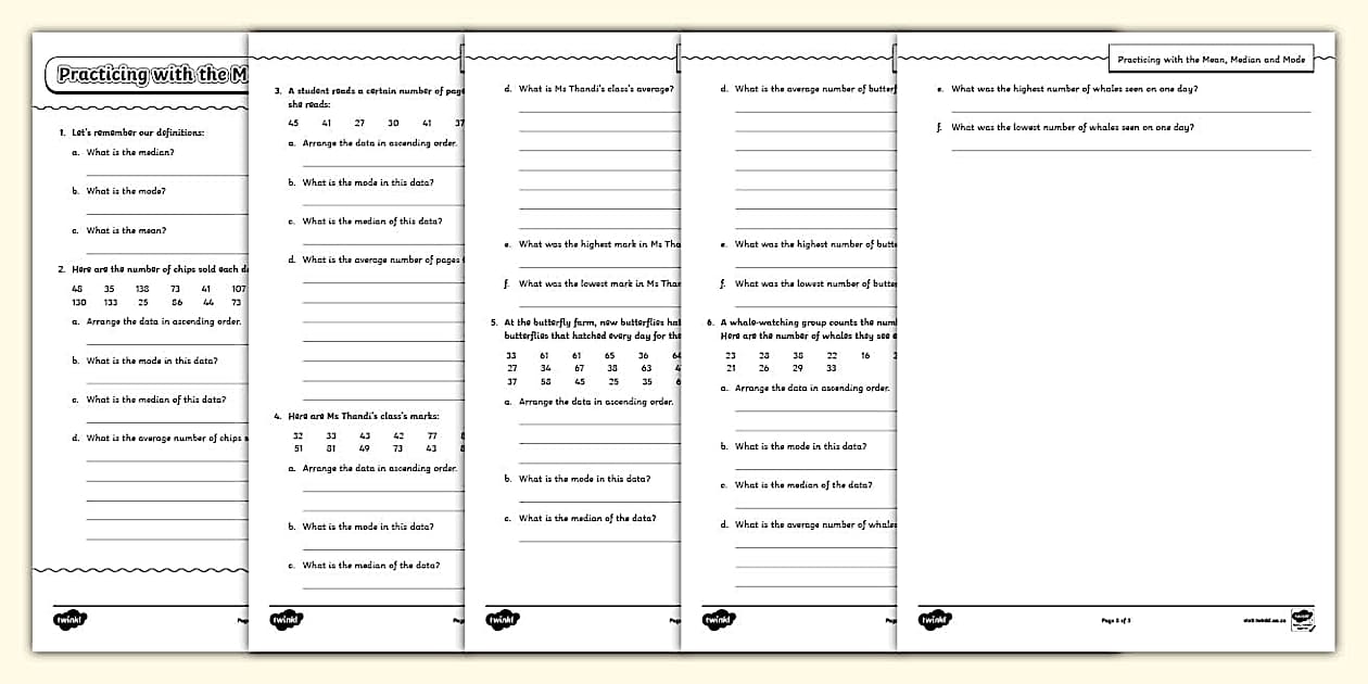 Practicing with the Mean, Median and Mode - Activity Sheet