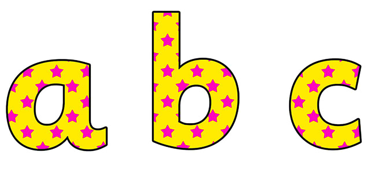 Yellow and Pink Stars Lowercase Display Lettering - Twinkl