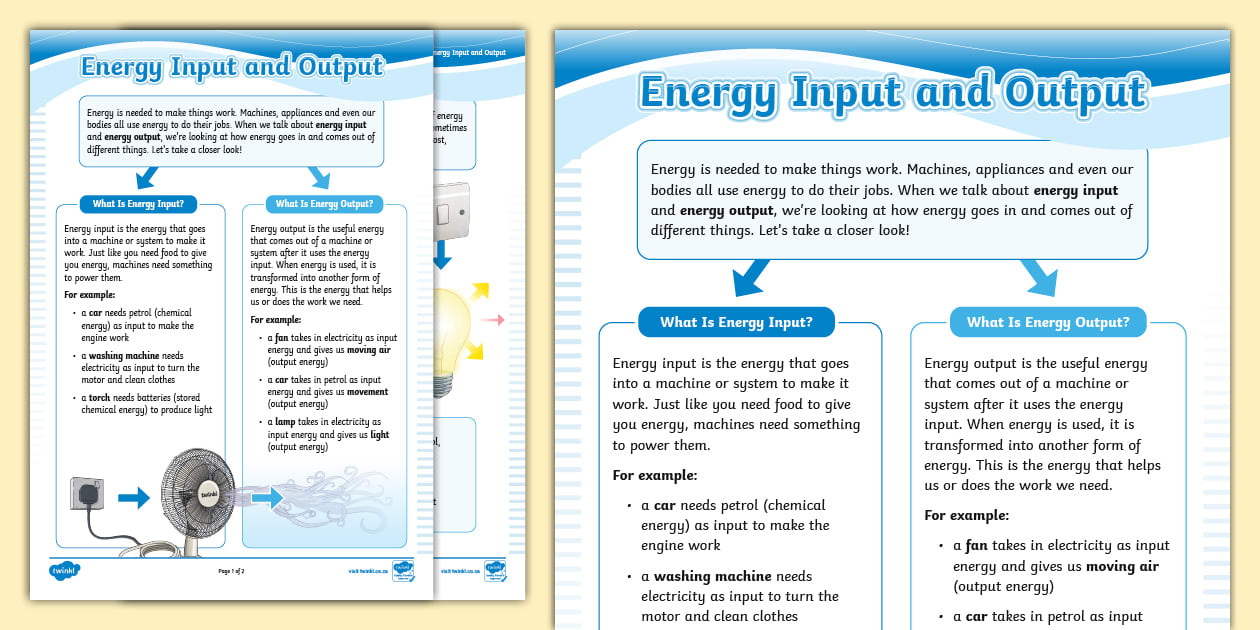 Input And Output Energy Grade 4 - Twinkl South Africa