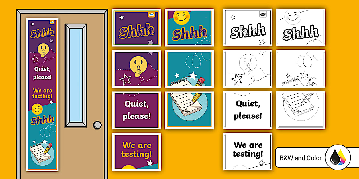 Quiet, Please! We Are Testing! Vertical Door Banner - Twinkl