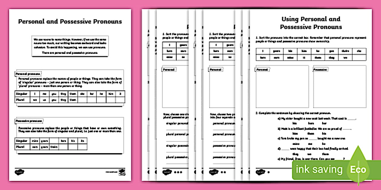 Editable Personal and Possessive Pronouns Worksheets