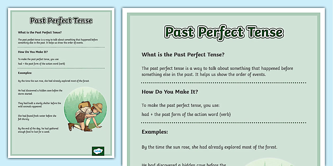 Example Sentences for Past Perfect Tense Display Poster
