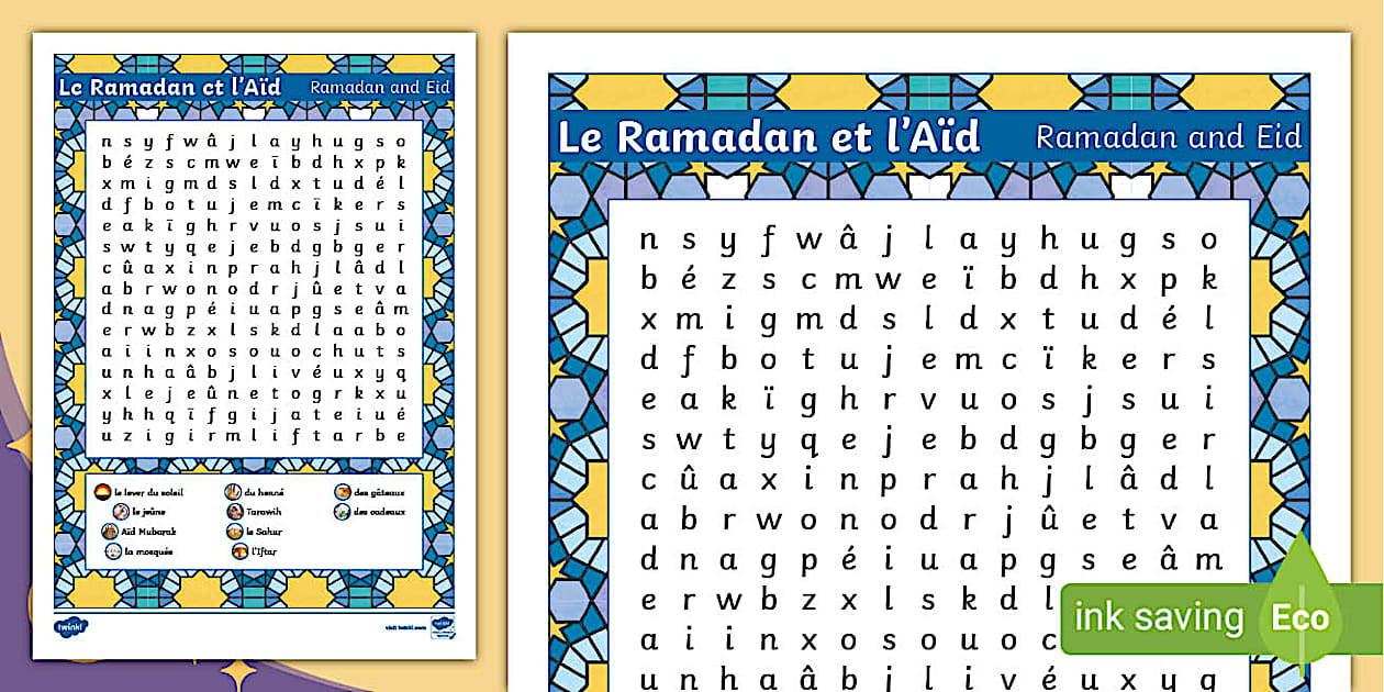 👉 French: Le Ramadan et l'Aïd word search (teacher made)