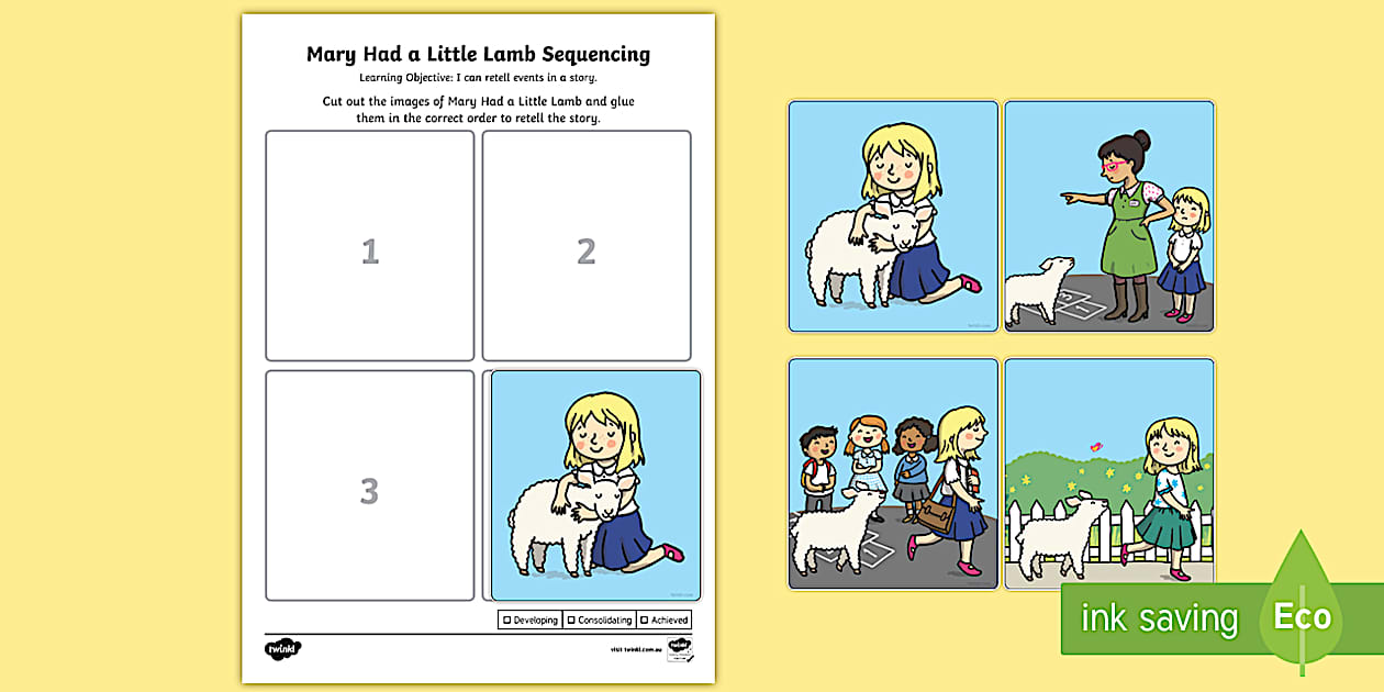 QLD Mary had a Little Lamb Cut and Paste Sequencing Worksheet