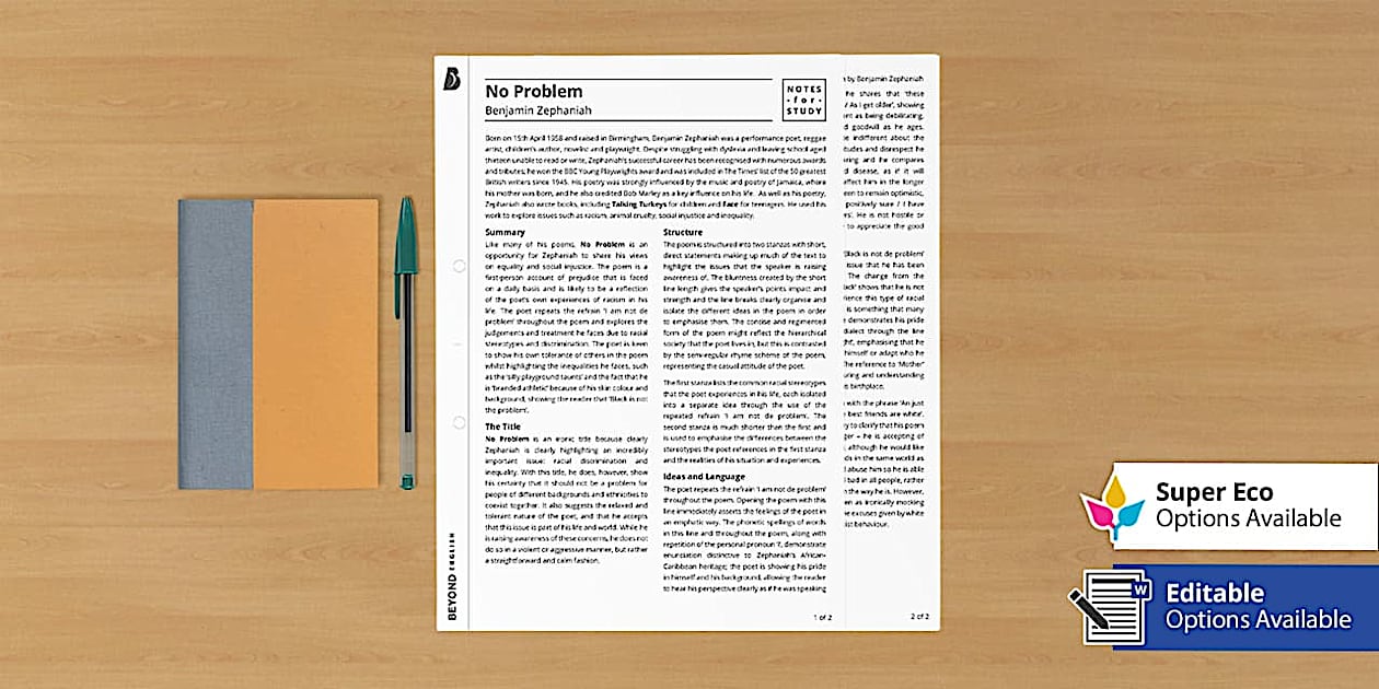 No Problem Benjamin Zephaniah Poem Analysis Revision