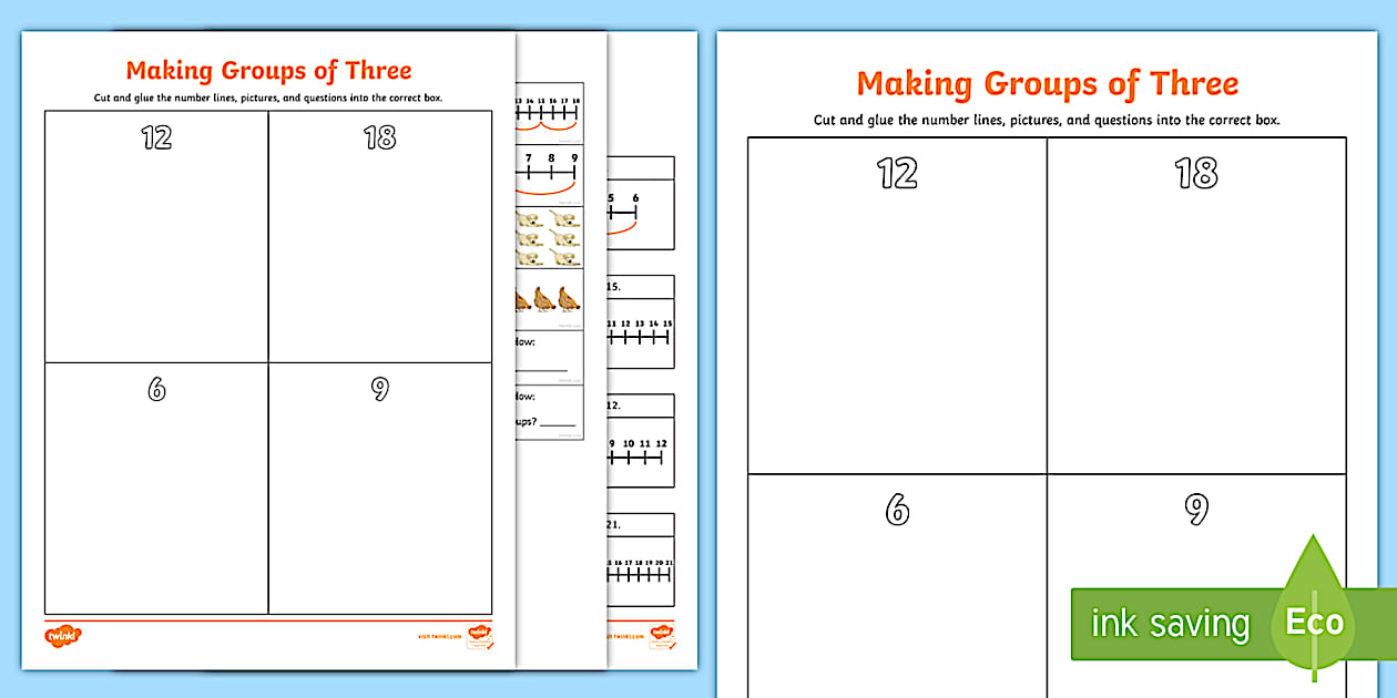 Making Groups of Three Worksheet (Teacher-Made) - Twinkl