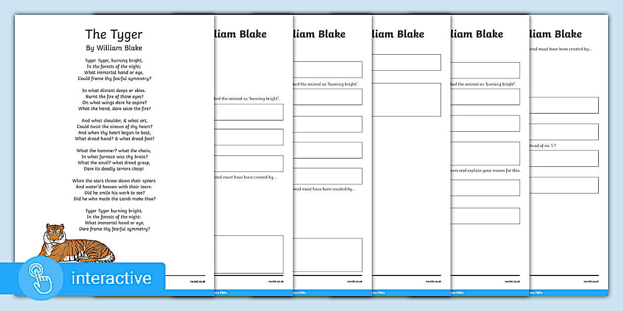 UKS2 The Tyger by William Blake Poetry Reading Comprehension