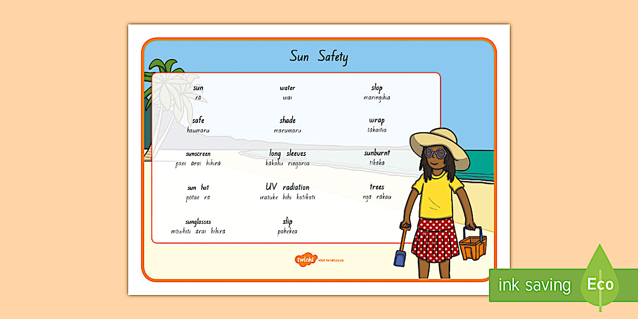 Sun Safety Word Mat - Te Reo Māori / English (teacher made)