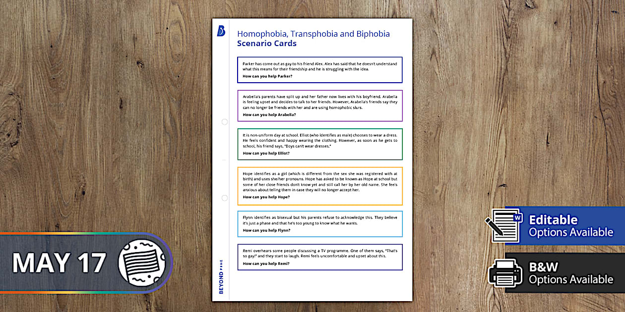 Homophobia, Transphobia and Biphobia Scenario Cards | Beyond