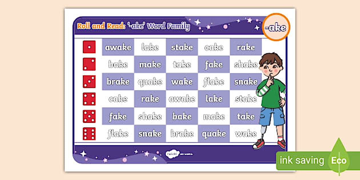 Roll and Read Word Family '-ake' Board Game