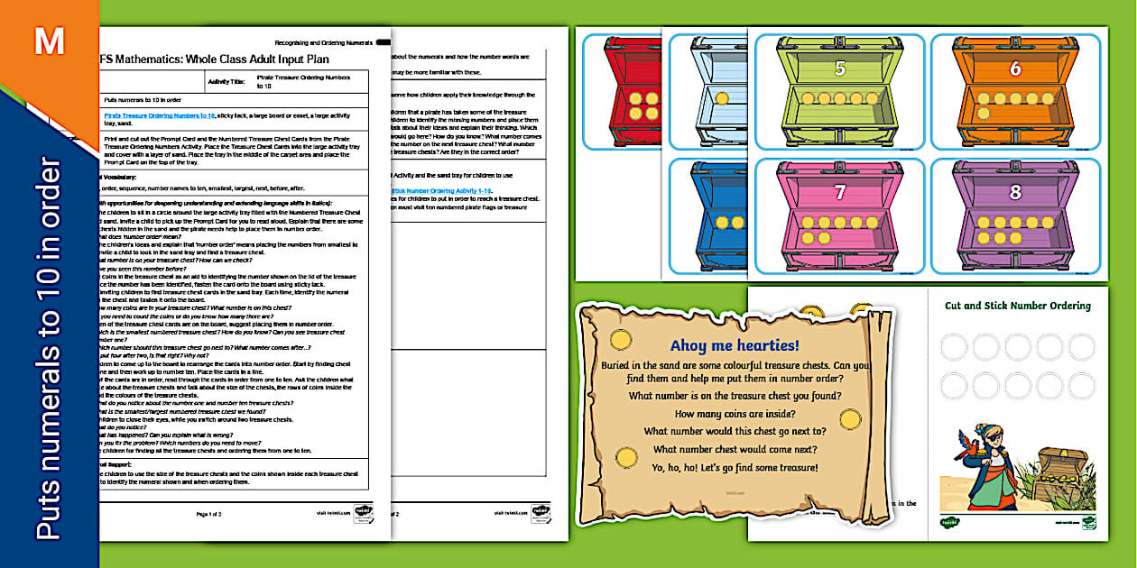 Kindergarten Maths: Pirate Treasure Ordering Numbers Whole Class