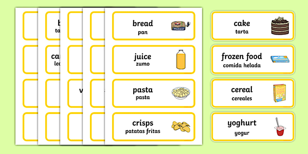 Supermarket Word Cards Spanish Translation-translation