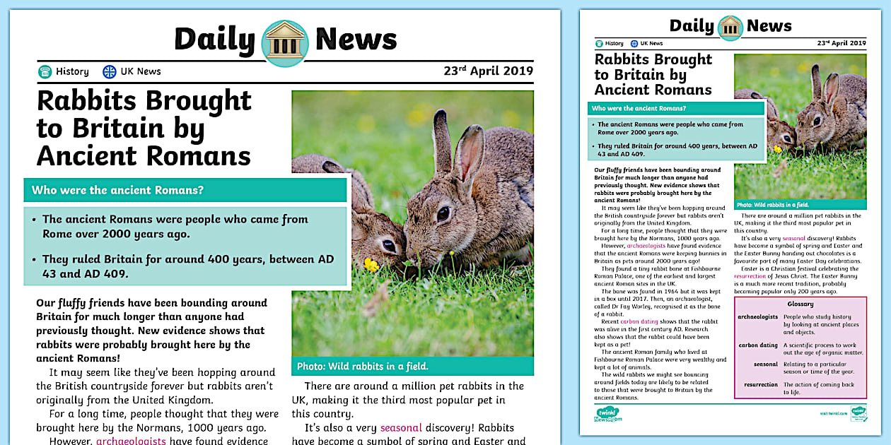 UKS2 Roman Rabbits Daily News Story (teacher made) - Twinkl