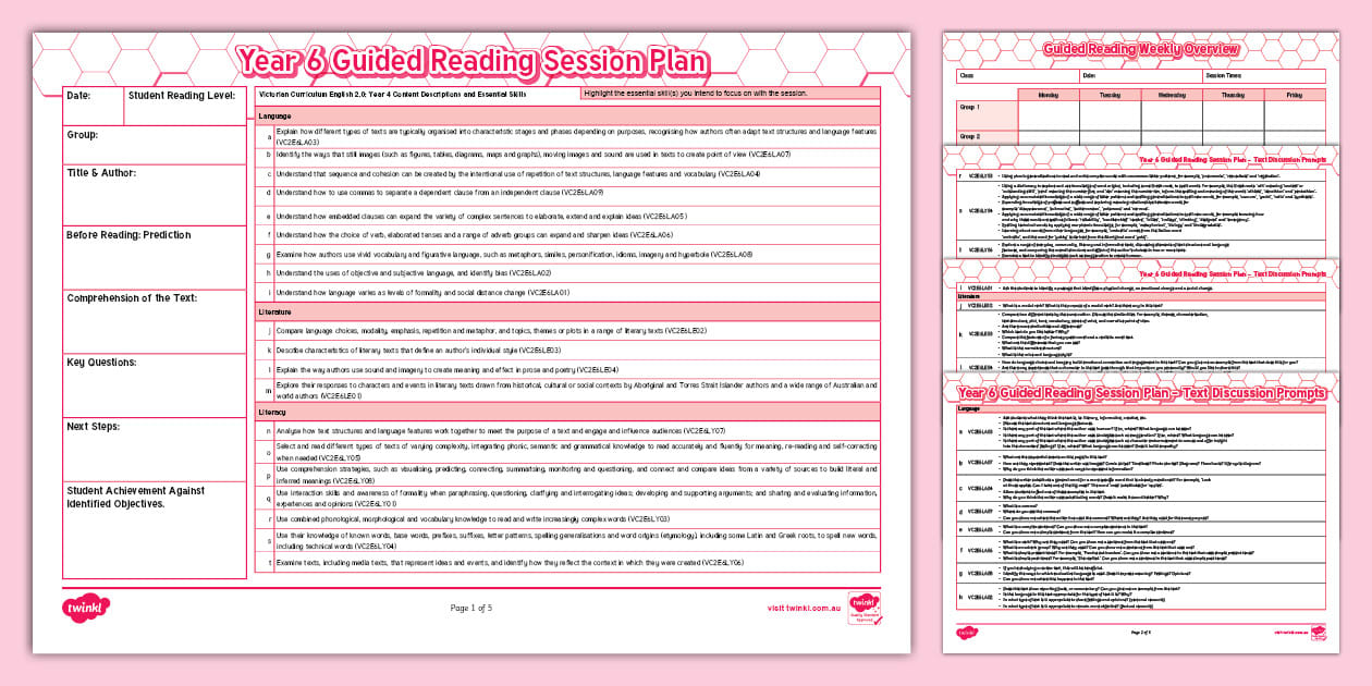 Year 6 Victorian Curriculum Guided Reading Session Template