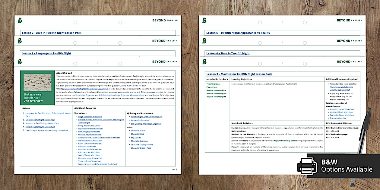 FREE! - Twelfth Night Lesson Plans Overview | GCSE English | Beyond