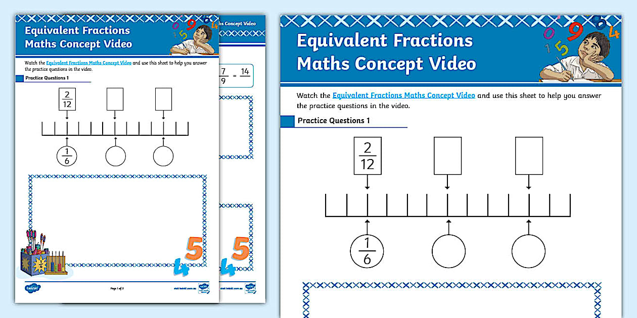 Equivalent Fractions Maths Concept Video Worksheet - Twinkl