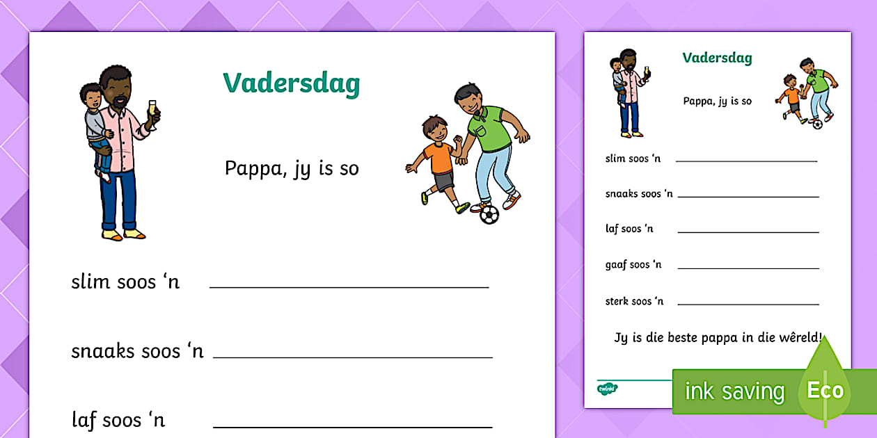 Vadersdag Vergelyking Gedig Kaartjies - Twinkl