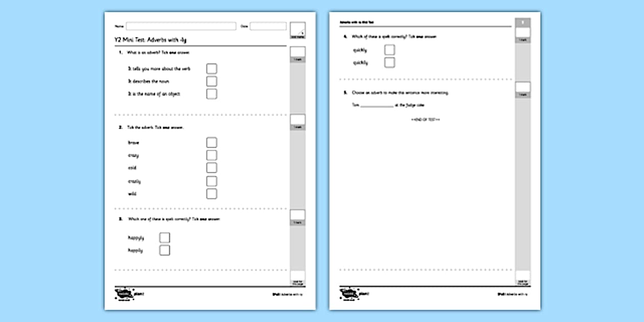 Adverbs Test | SPaG Mini Test | Twinkl English Language