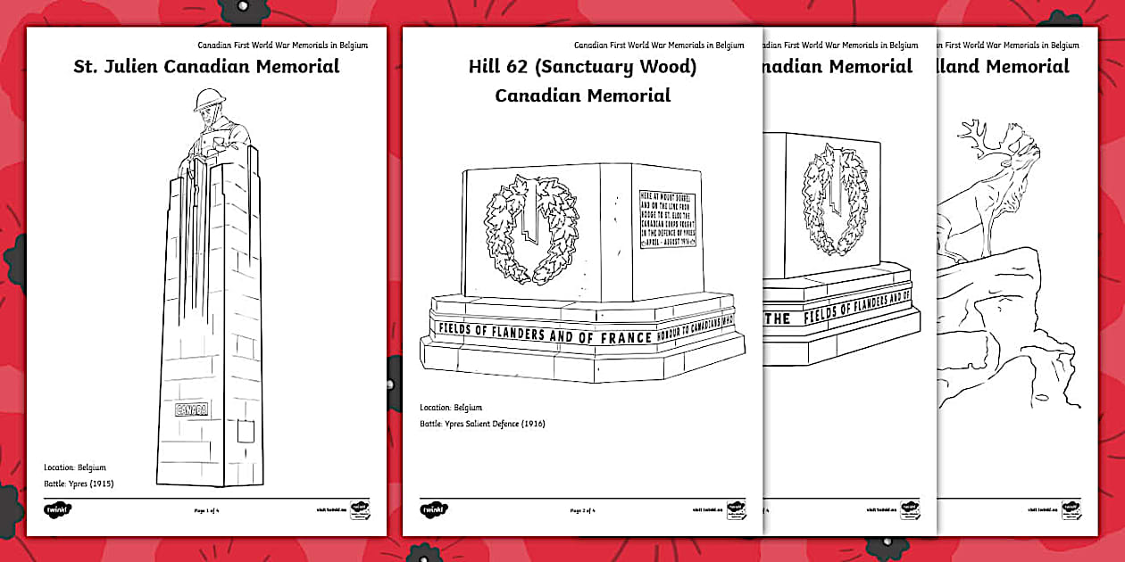 Canadian First World War Memorials in Belgium Colouring Pages