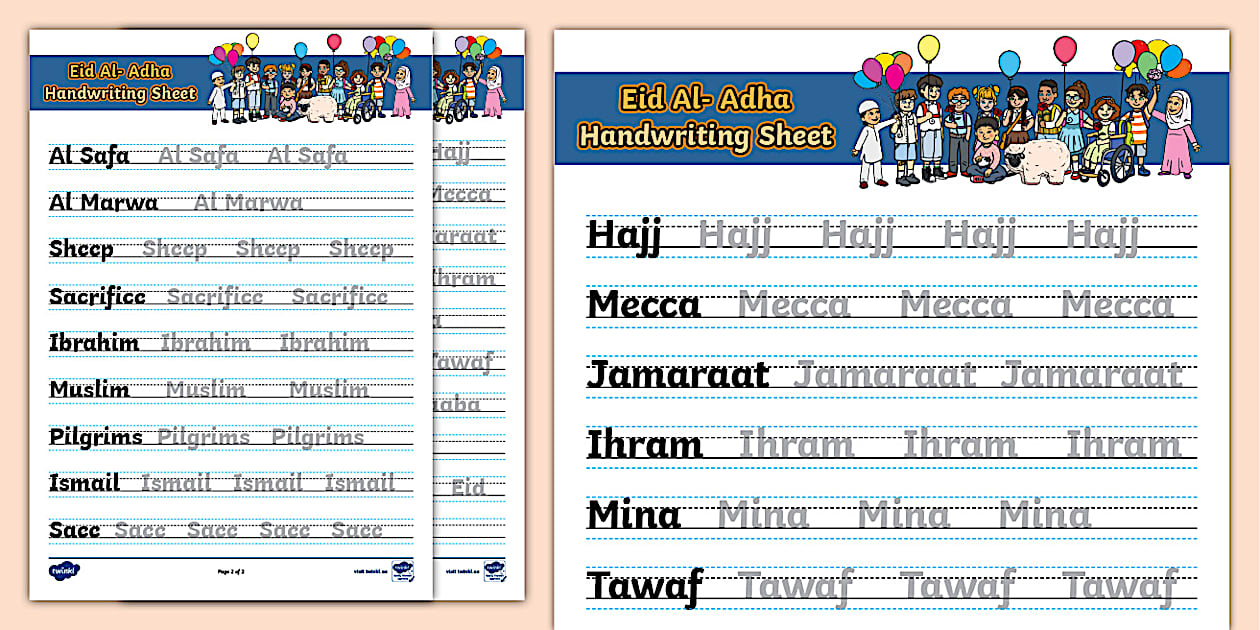 Eid Al-Adha Handwriting Practice (teacher made) - Twinkl