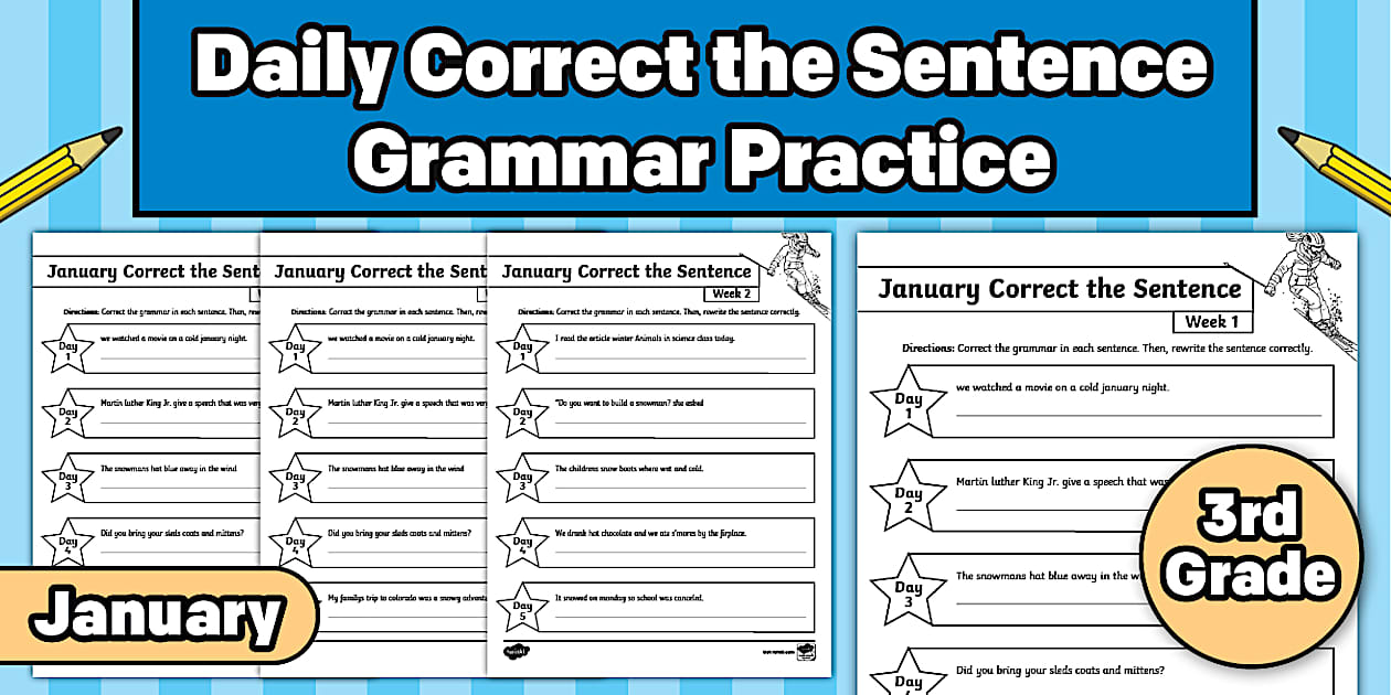 Third Grade January Daily Correct the Sentence Grammar