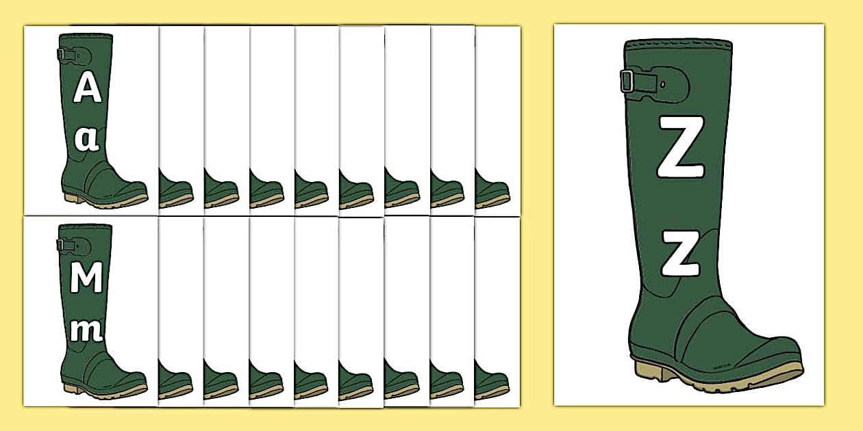 Alphabet a - z on Wellies Welly Boots Cut-Outs - Twinkl