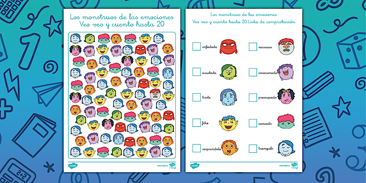 Ficha de actividad: Veo veo y cuento hasta 20 - Los monstruos de las ...