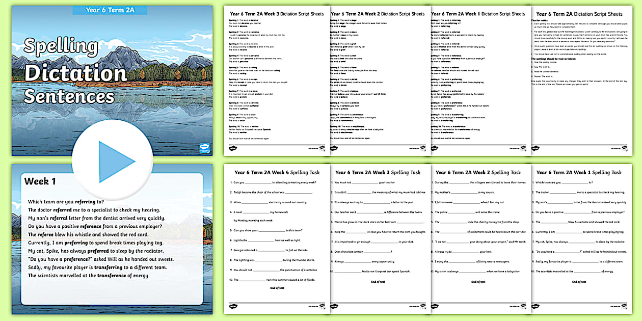 Year 6 Term 2A Spelling Dictation Sentences Activity Pack