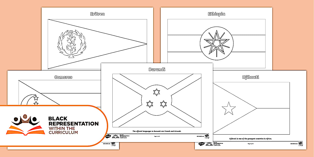 KS2 East African Flags Colouring Sheets - Twinkl