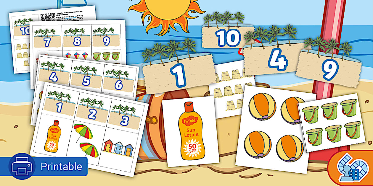 Seaside Beach Number Matching Game for Counting to 10