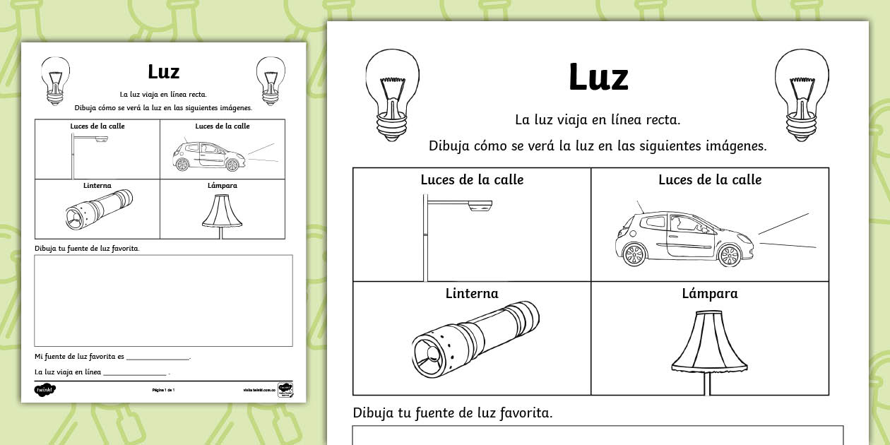 Hoja de actividades sobre la luz (fuentes) - Twinkl Colombia