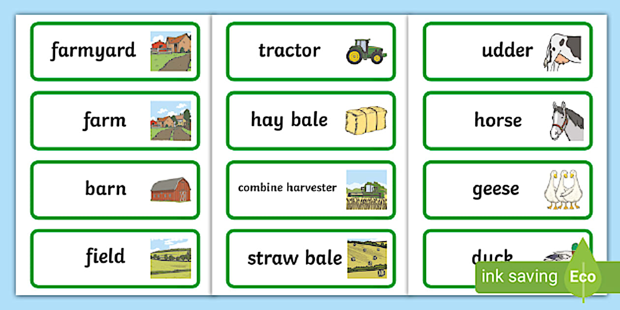 Farm Vocabulary Words For Preschool Children (teacher made)
