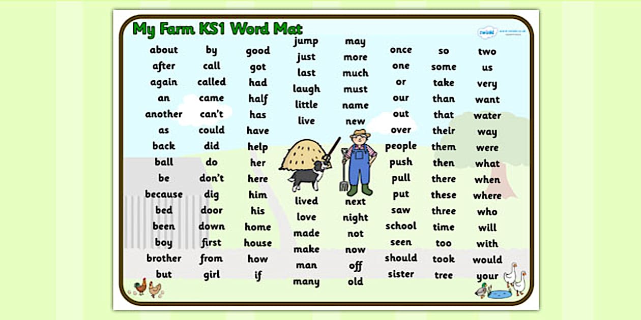 Farm Themed KS1 Word Mat (teacher made) - Twinkl