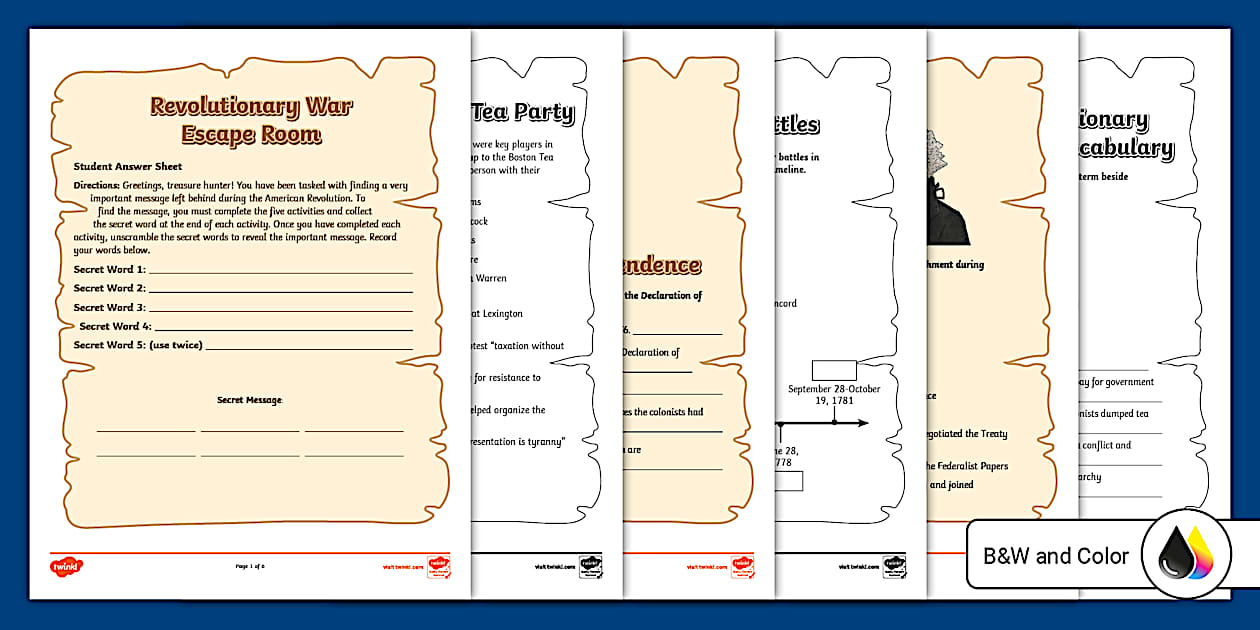 Revolutionary War Escape Room | Resource | Twinkl USA