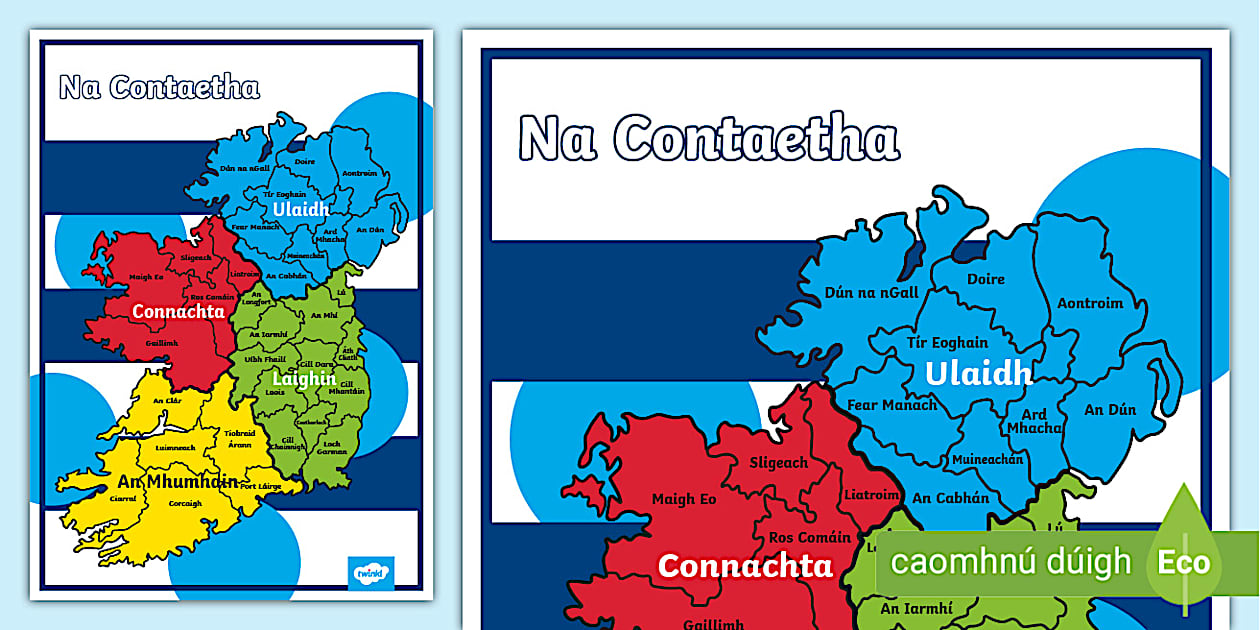 Map of Ireland | Counties in Irish | Gaeilge Display Poster