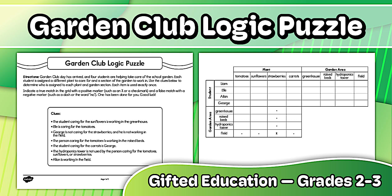 Garden Club Logic Puzzle for Gifted Education