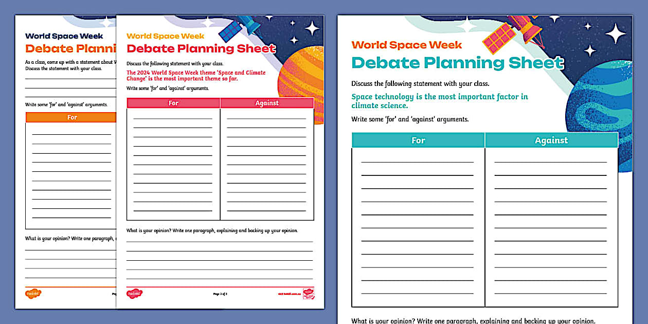 World Space Week Debate Planning Sheet (Teacher-Made)